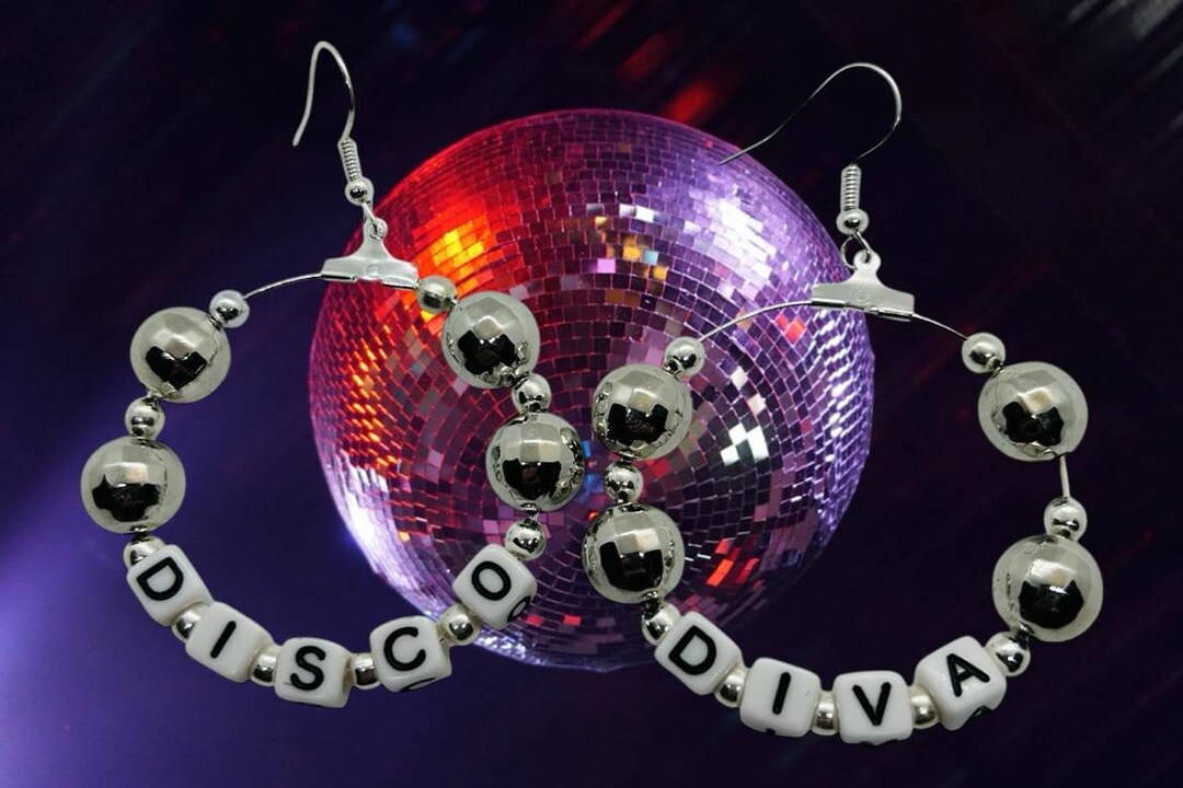 Disco Diva Mirror Ball Hoop Earrings - Music, Party, Dance, Dancing ...