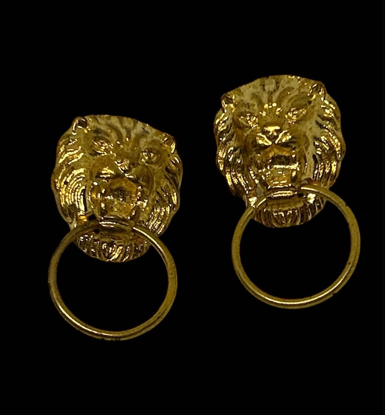 Gold Tone Lion Door Knocker Earrings: Vintage Style Gift - Etsy