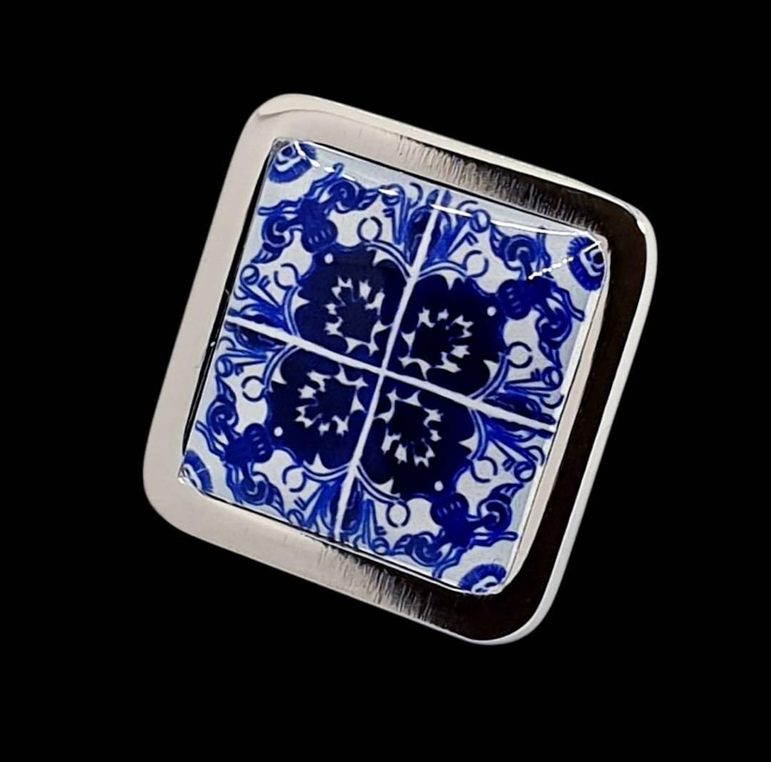 Lisbon Tile Pin Badge: Handmade Blue & White Portuguese Brooch - Etsy