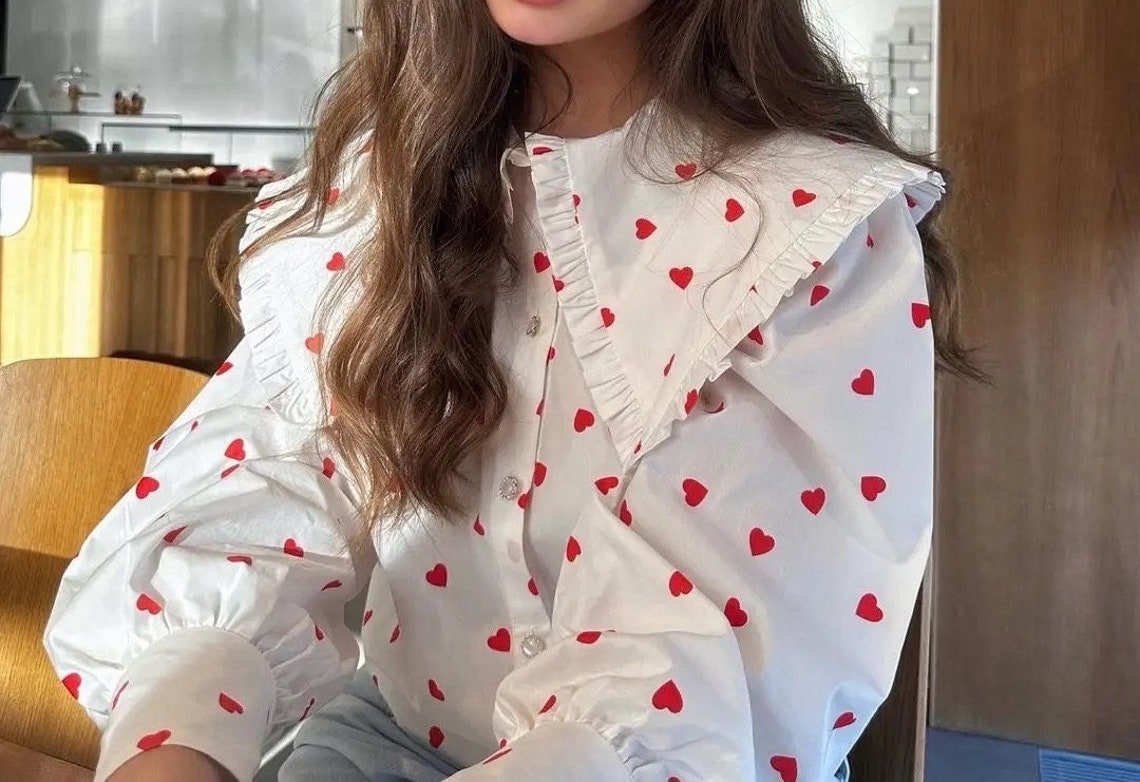 Beautiful Buttons Tiny Heart Peter Pan Collar Blouse Bisou Baby - Etsy