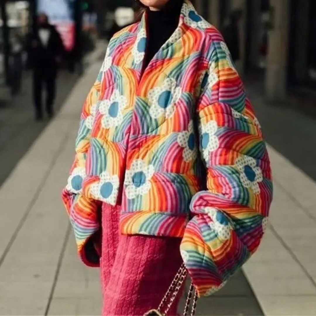 Perfect Puffer/ Quilted Jacket in Rainbow / Multi Coloured Stripes Cute ...