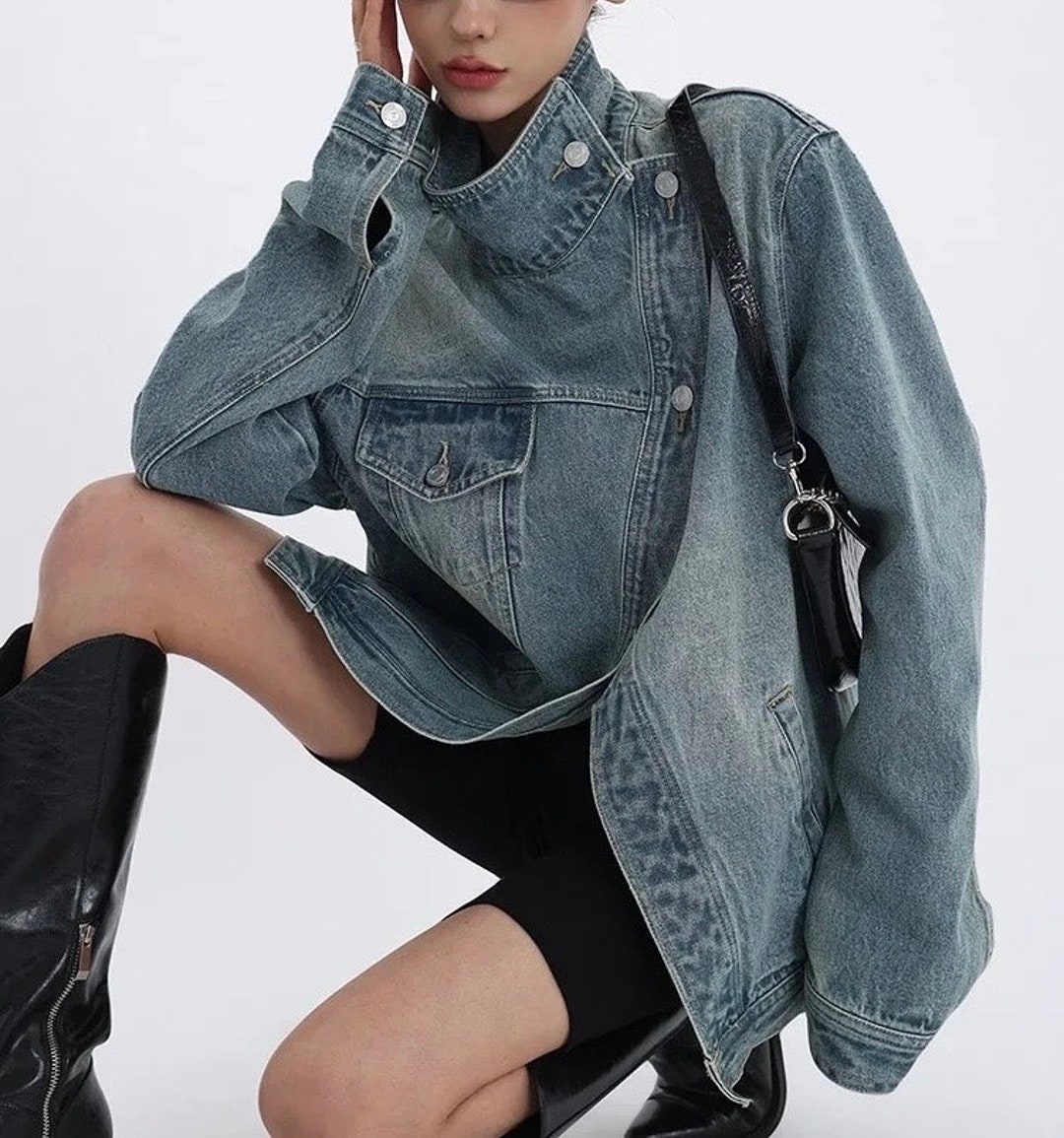 Structured Asymmetrical Denim Jacket - Etsy