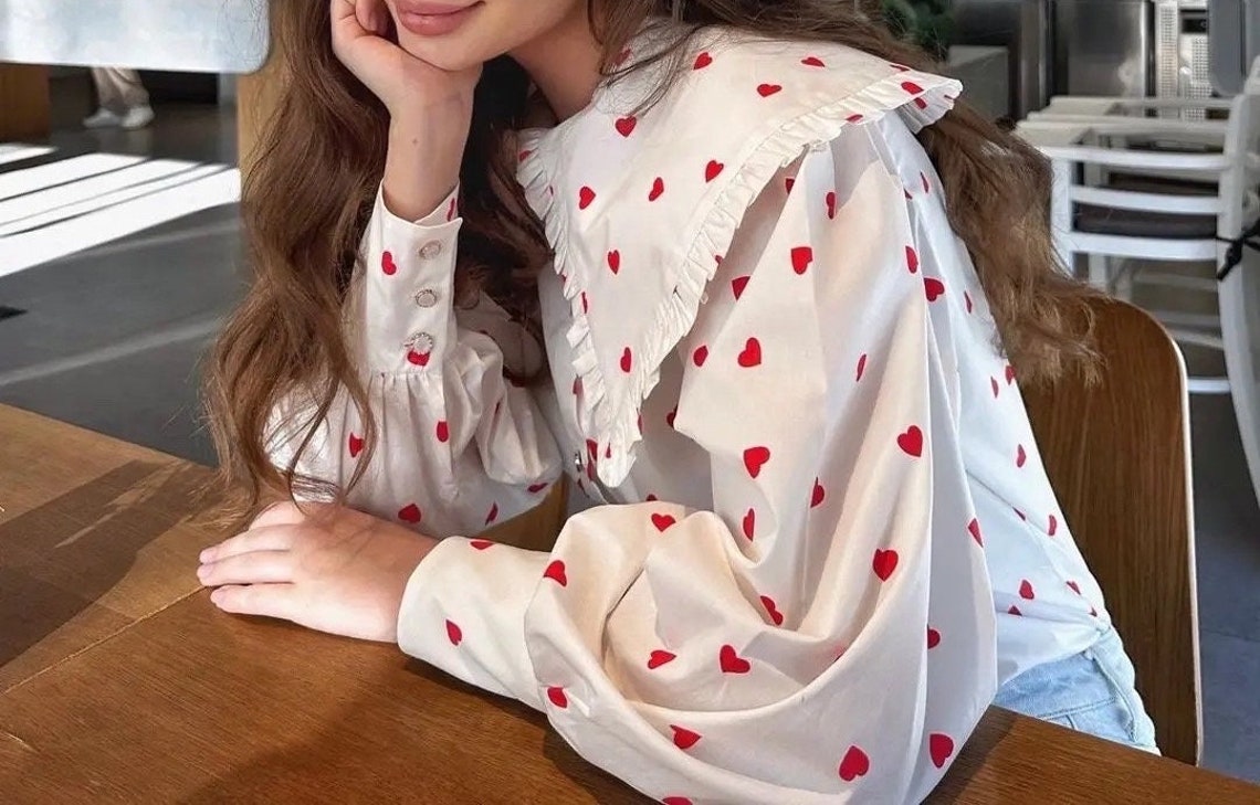 Beautiful Buttons Tiny Heart Peter Pan Collar Blouse Bisou Baby - Etsy