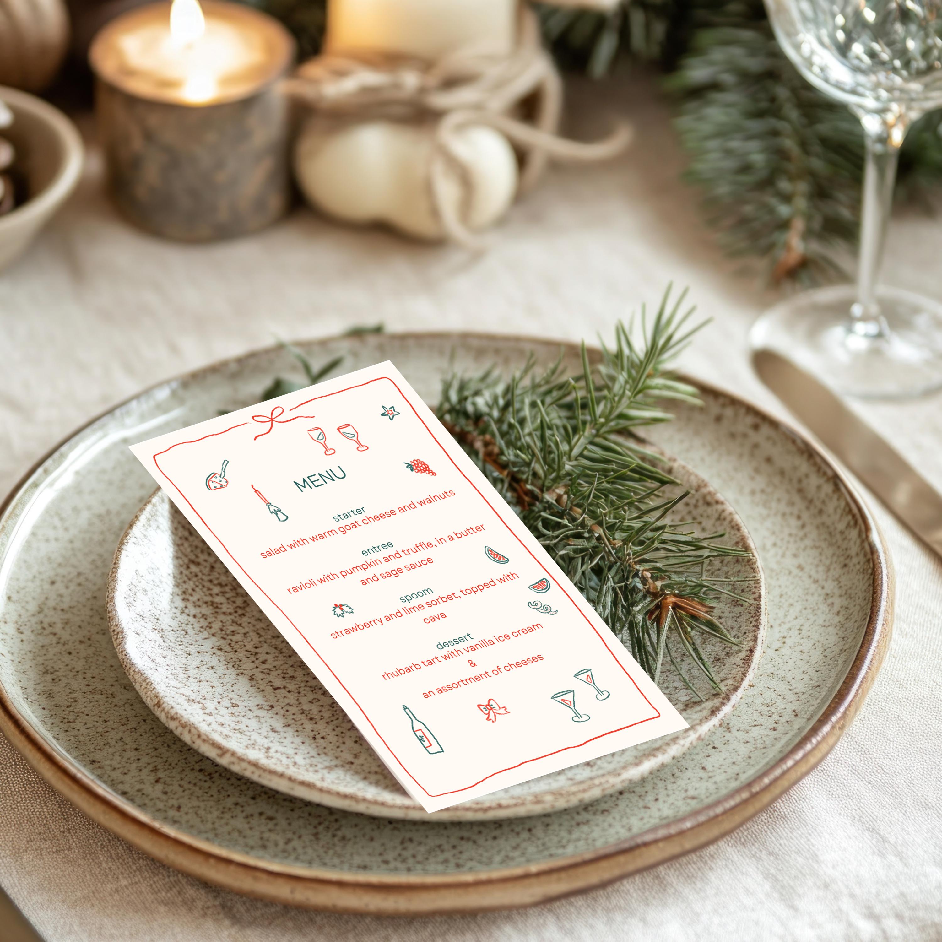 Holiday Hosting Hand Drawn Christmas Menu Template | Festive Party Menu ...