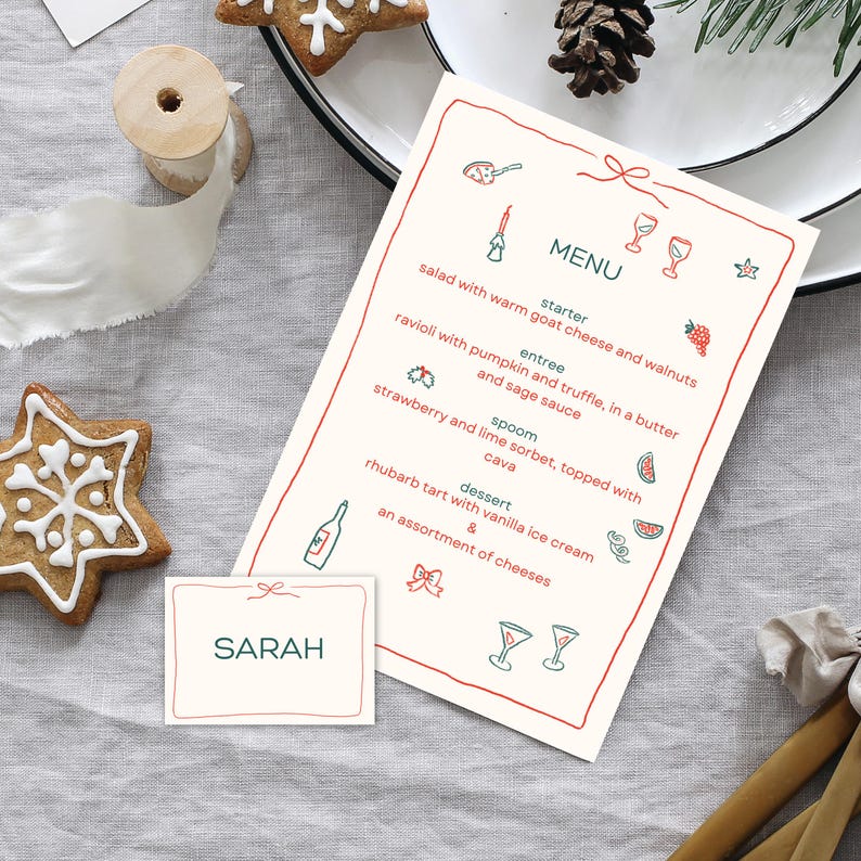 Holiday Hosting Hand Drawn Christmas Menu Template | Festive Party Menu ...