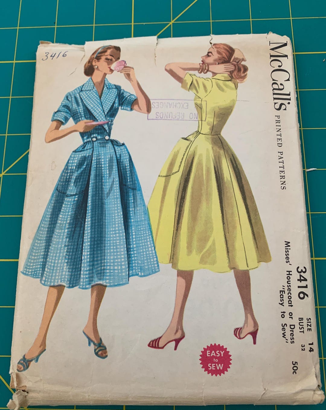 1955 Dress or Housecoat Pattern - Mccalls 3416 - Etsy