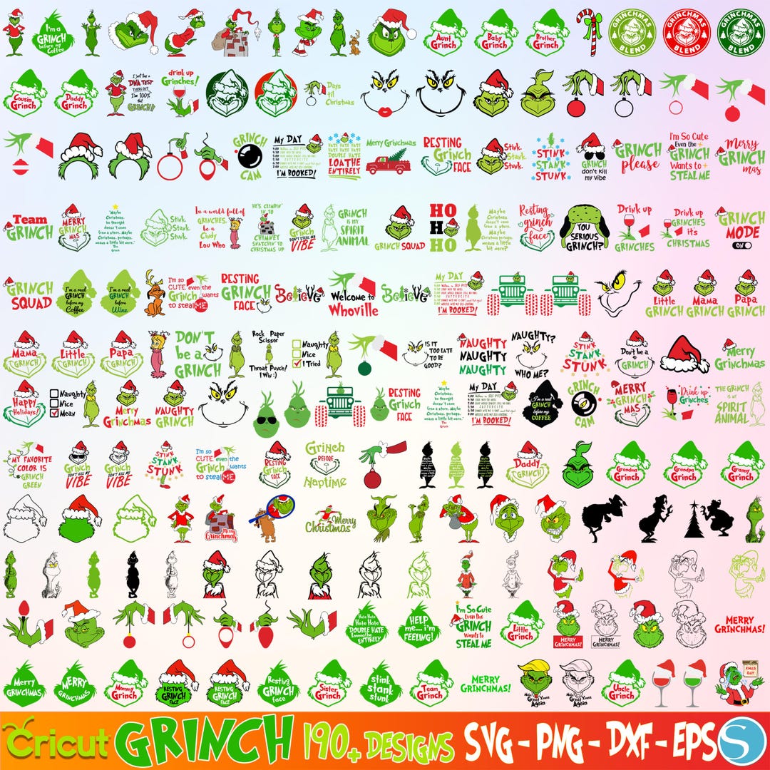 O pacote Grinch Svg Mais de 190 designs exclusivos Grinch Natal Svg ...