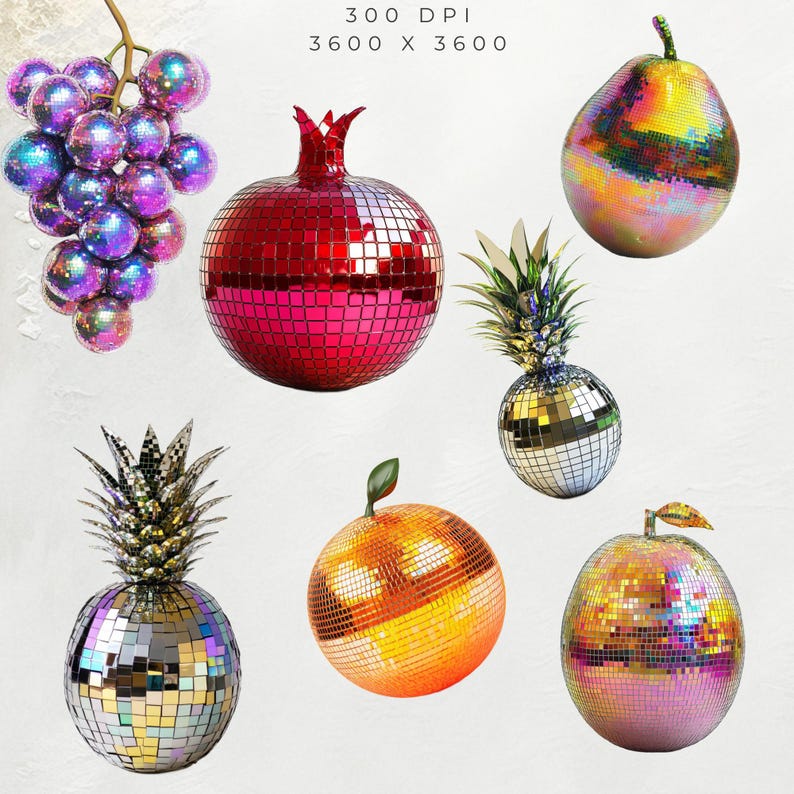 Disco Fruit Clipart: Funky Animals, Disco Ball PNG (digital Download ...