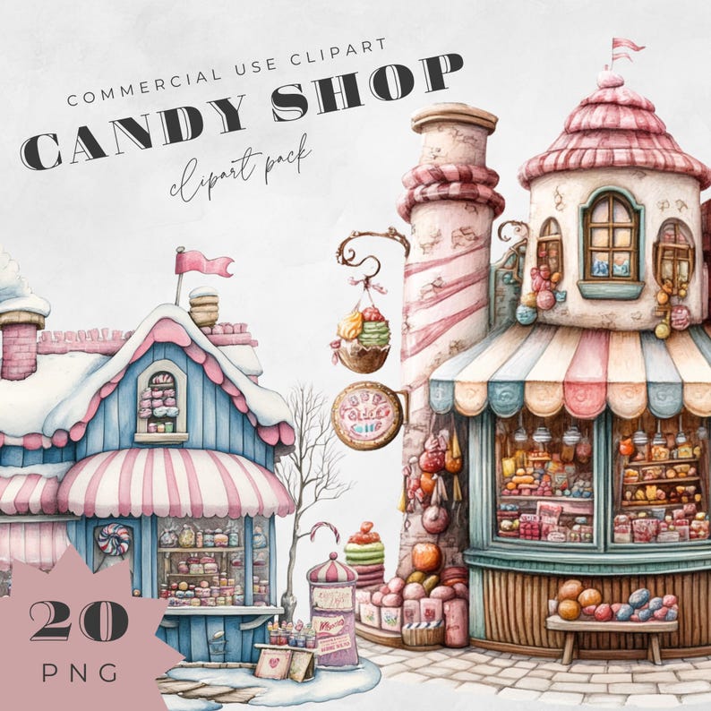 Whimsical Candy Shop Clipart: Pastel Candy Store PNG (digital Download ...