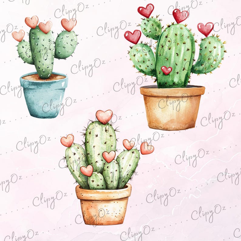 12 Watercolour Cactus Tree Clipart, Cute Cactus Graphic, Romantic ...