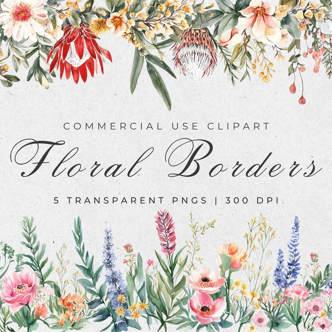 Flower Border, Elegant Floral Clipart, Wedding Invitation, Digital ...