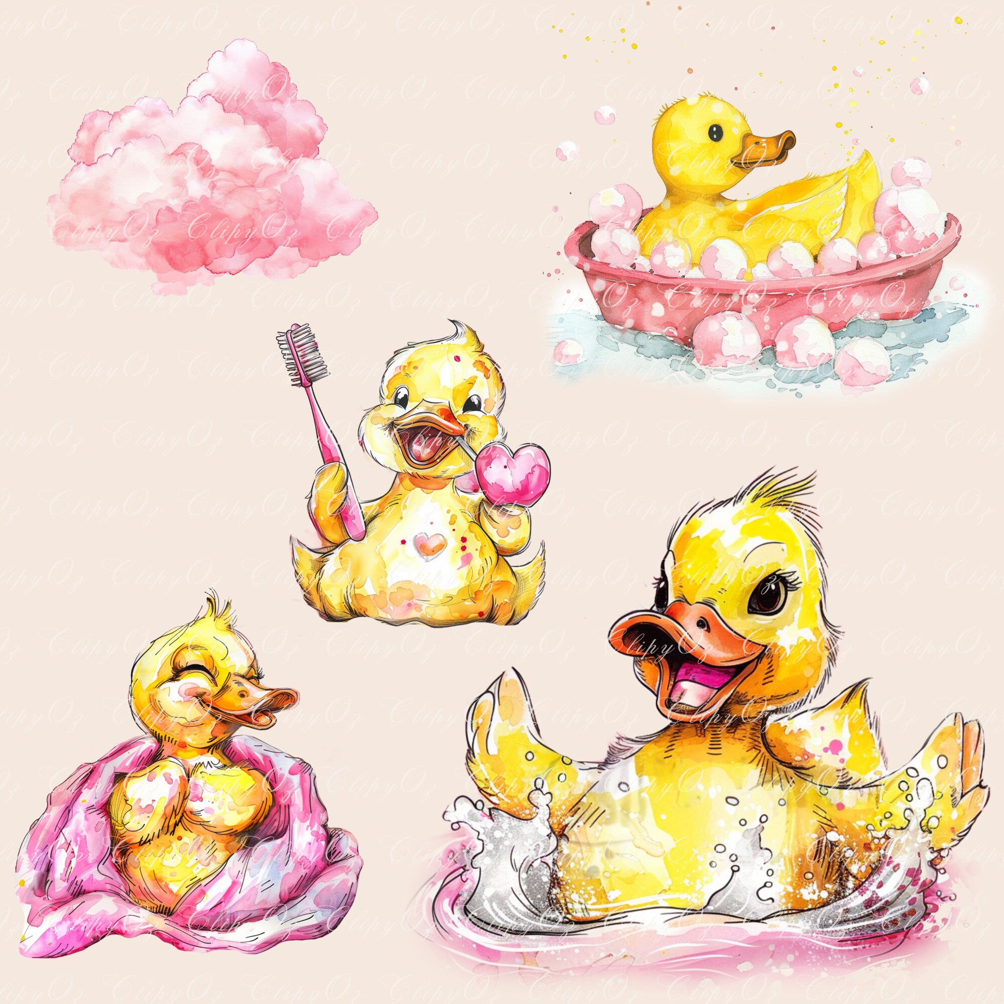 Rubber Ducks Bubble Bath Clipart, Colorful Duck Graphics, Fun Bath ...
