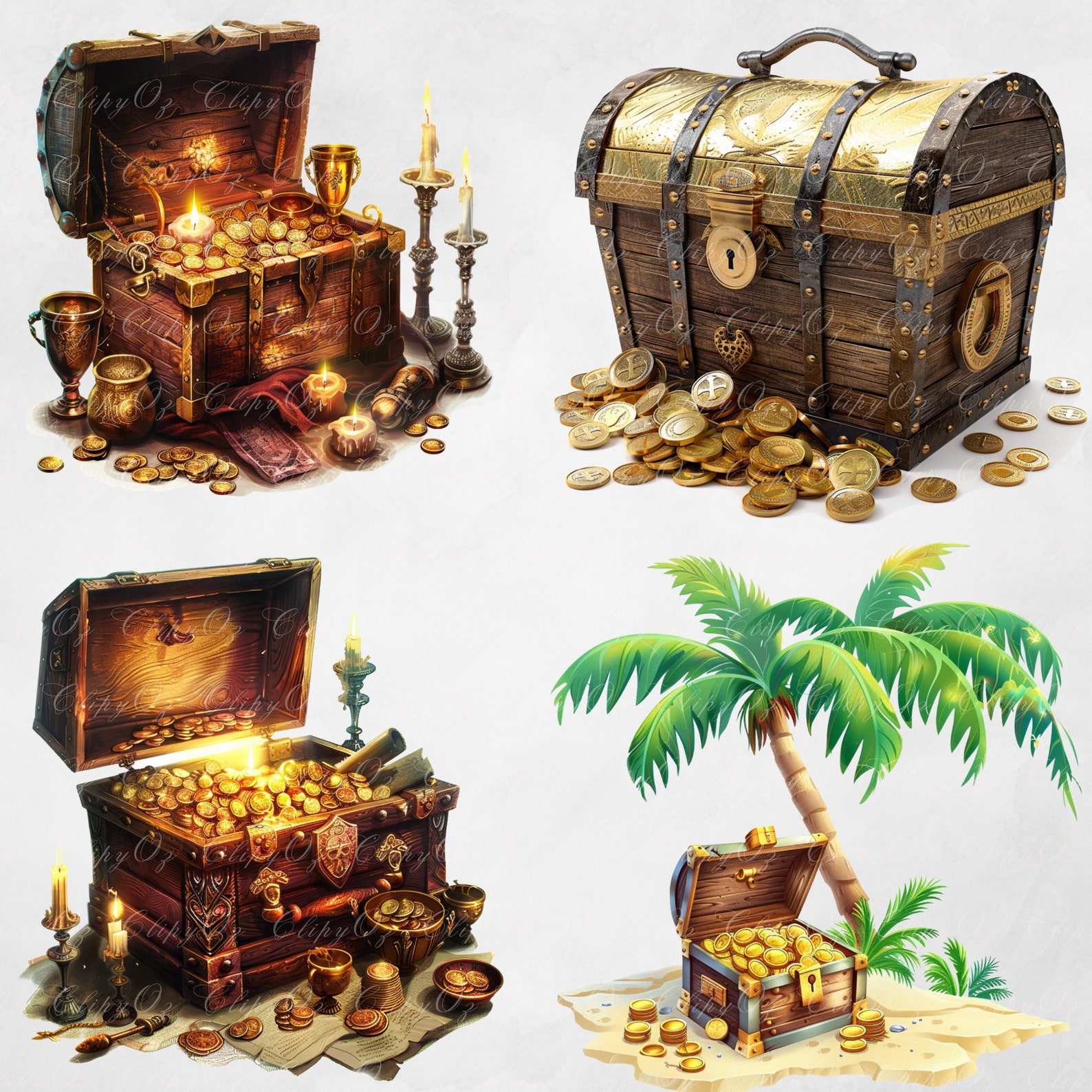 10 Treasure Chest Clipart | Pirate Chest | Printable Watercolor Clipart ...