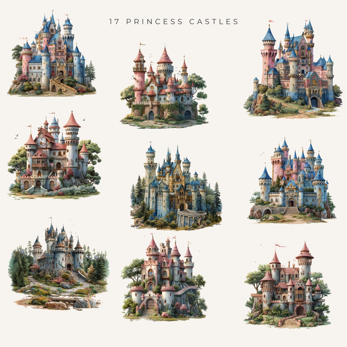 Princess Castles Clip Art, Commercial Use, Fairytale Castle, Princess ...