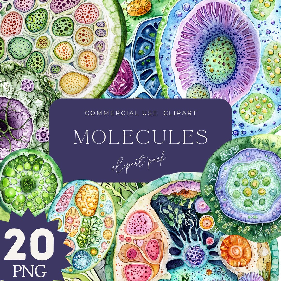 Molecular Clipart, Watercolor Science Art, Biology,chemistry Cells, Transparent Background ...