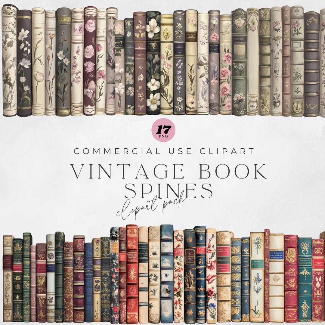Vintage Regency Book Spines Clip Art | Junk Journal Invitation ...