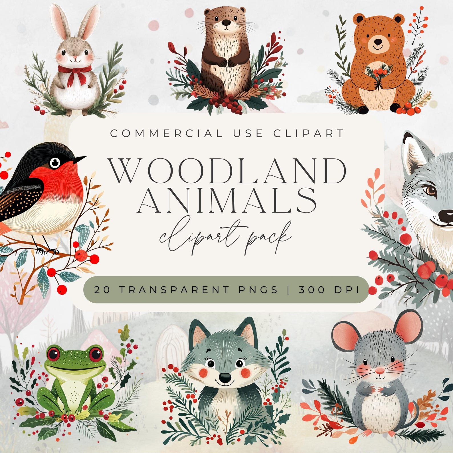 Woodland Forest Animals Clipart | Whimsical Cute Animals | 20 PNG ...
