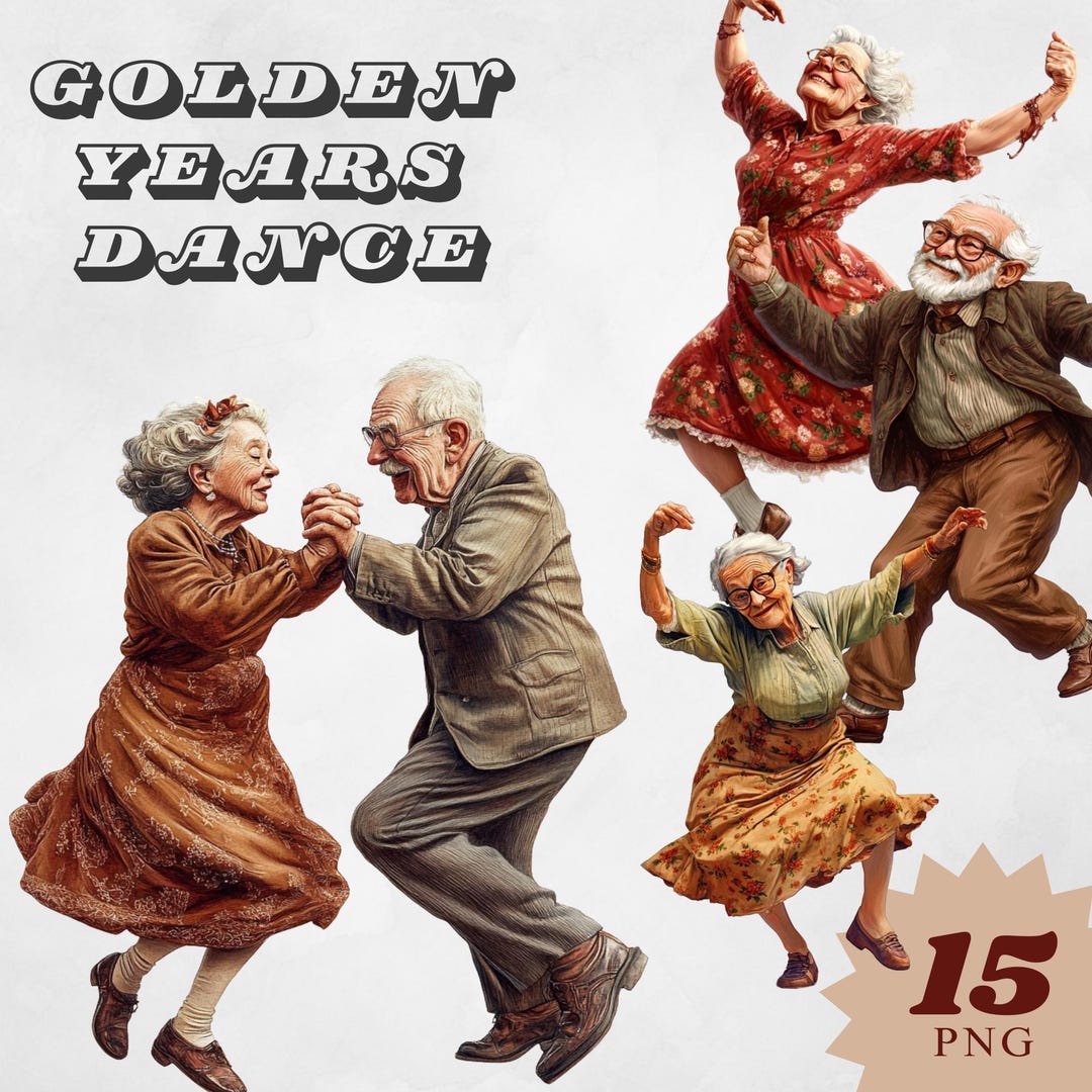 Dancing Old Couples Clipart: Funny Aging Ladies & Gentlemen (PNG ...