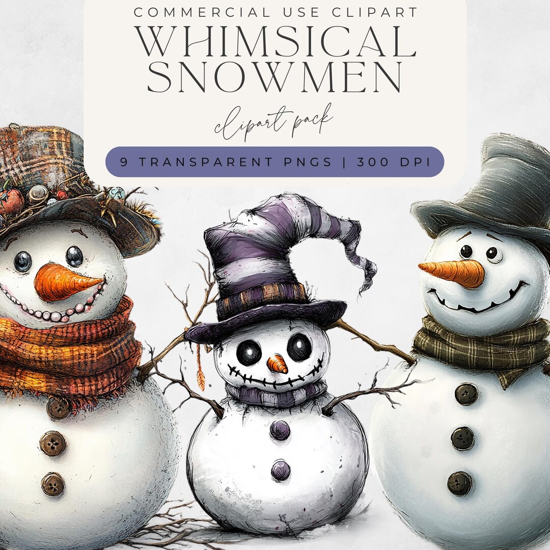9 PNG Whimsical Snowman Clipart, Cute Snowman, Winter Christmas Snowman ...