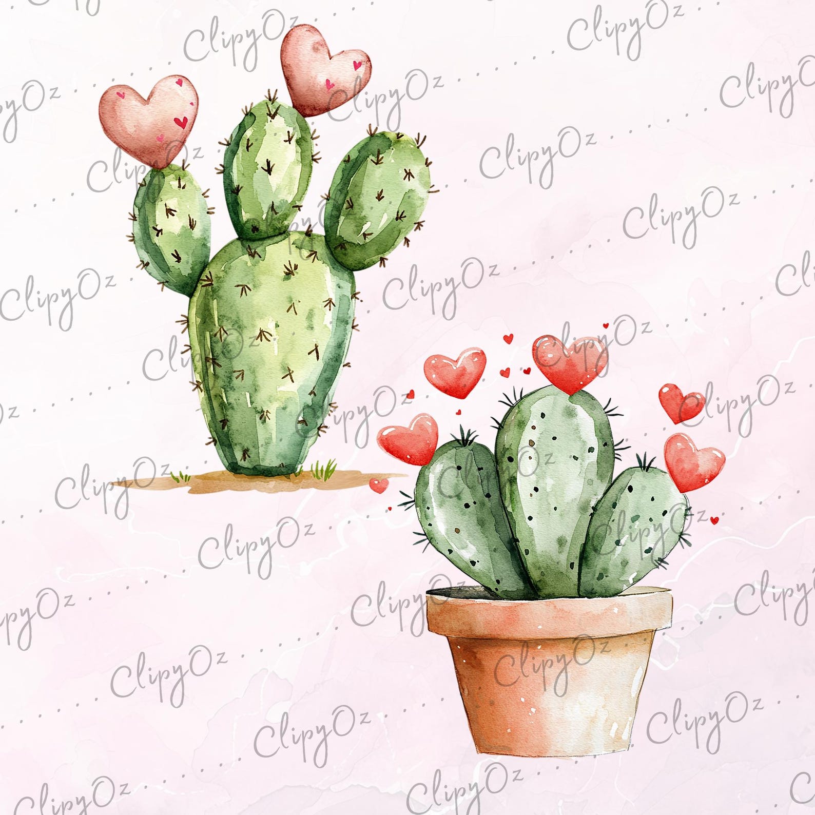 12 Watercolour Cactus Tree Clipart, Cute Cactus Graphic, Romantic ...