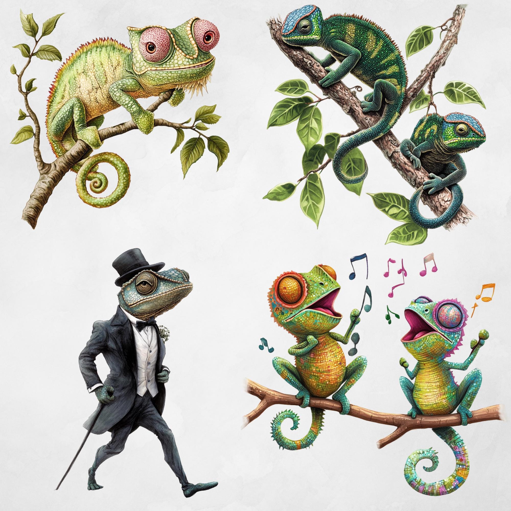 Watercolor Cute Chameleon Clipart PNG, Jungle PNG, Dancing Chameleon ...