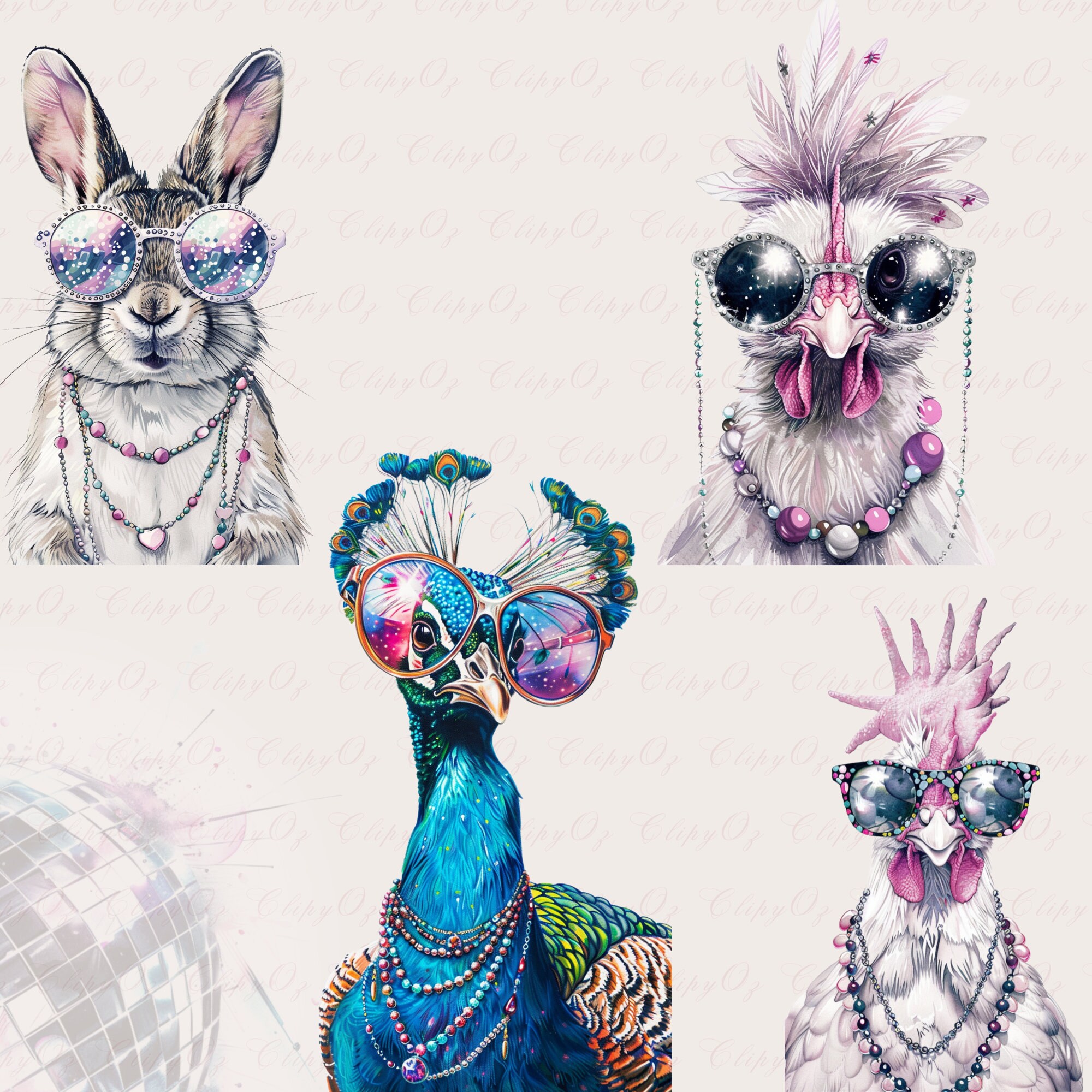 Funky Disco Animals Clipart: 14 PNG Files (digital Download) - Etsy