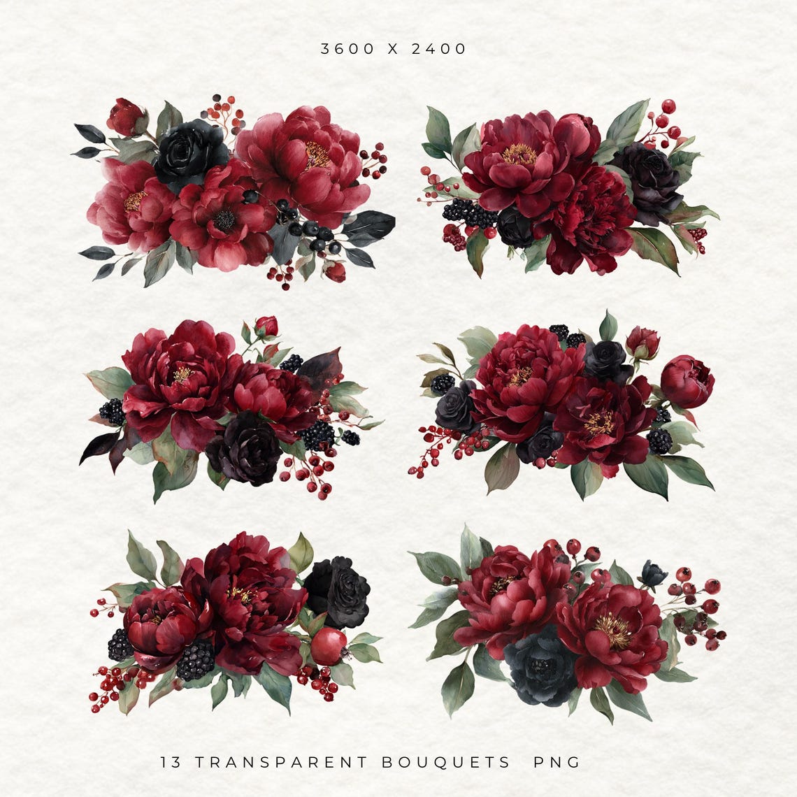 Red Peonies Clipart: Burgundy Floral Bouquets, Frames & Borders (PNG ...