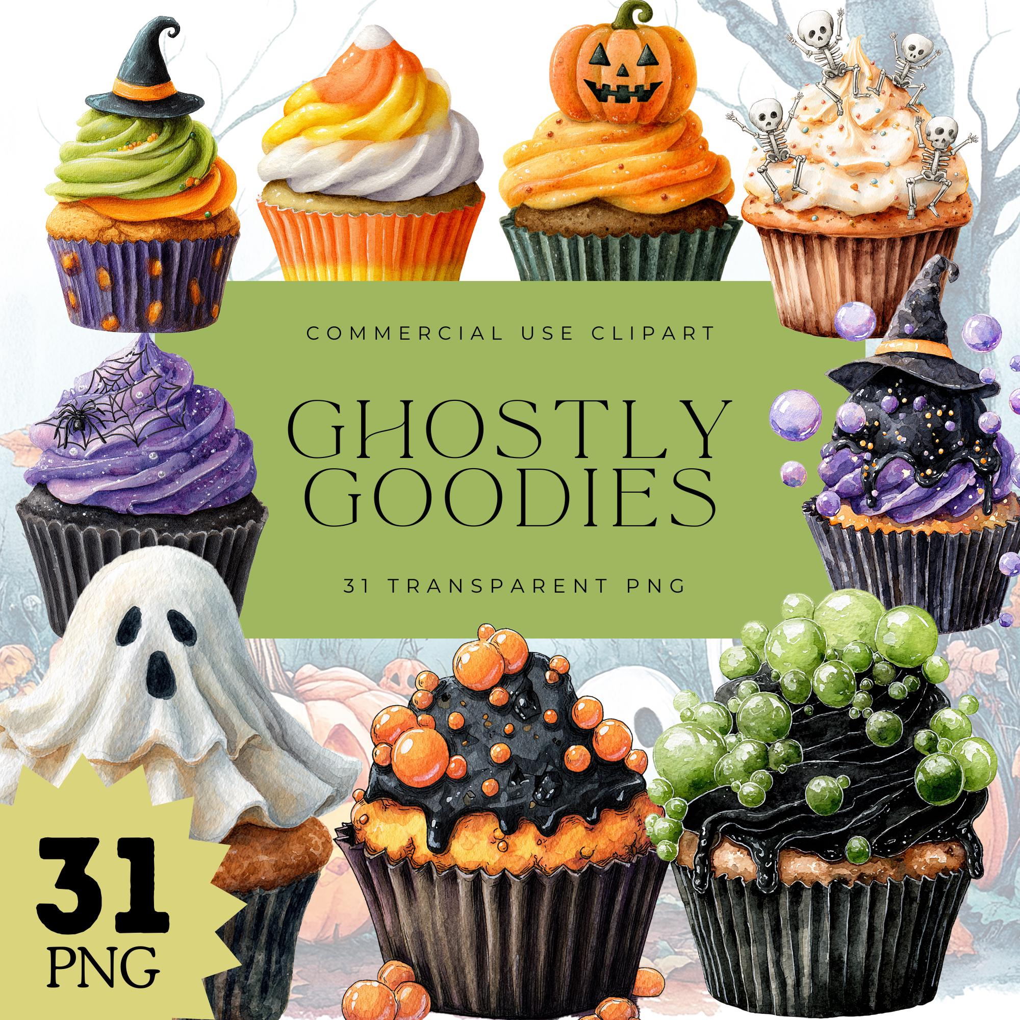 Halloween Cupcake Clipart: Spooky Watercolor PNG Bundle (31 Files ...