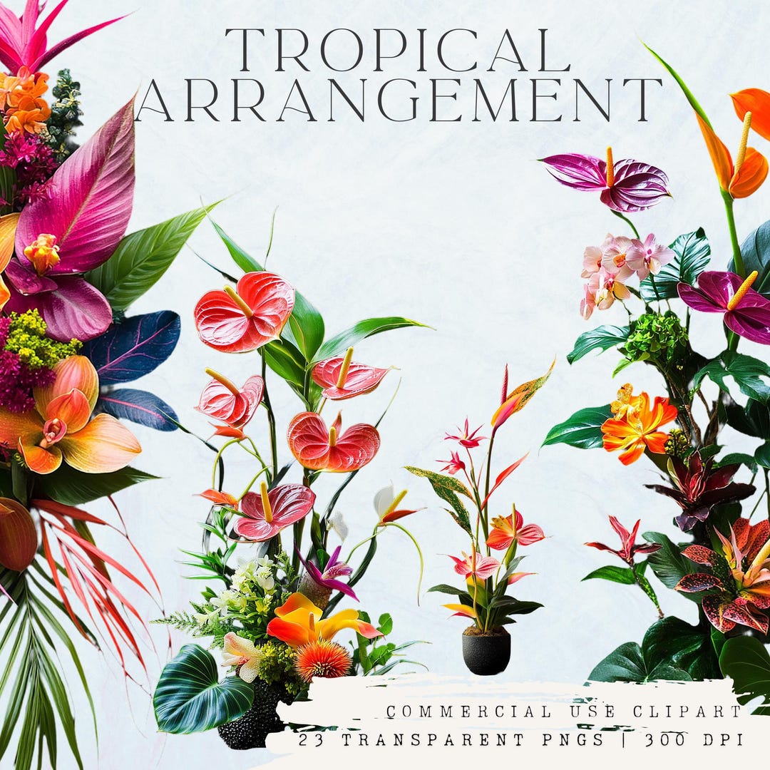 Tropical Floral Clipart, Colorful Tropical Flowers, Exotic Flowers ...