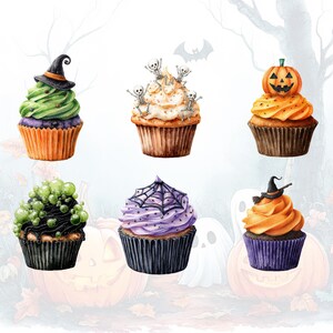 Halloween Cupcake Clipart: Spooky Watercolor PNG Bundle (31 Files ...