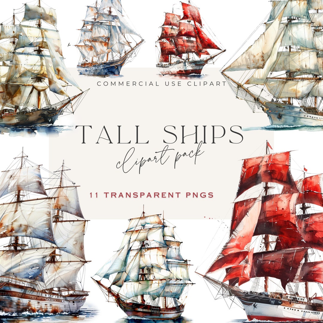 Watercolor Tall Ship Clipart, Beach Clipart, PNG, Travel Clipart ...