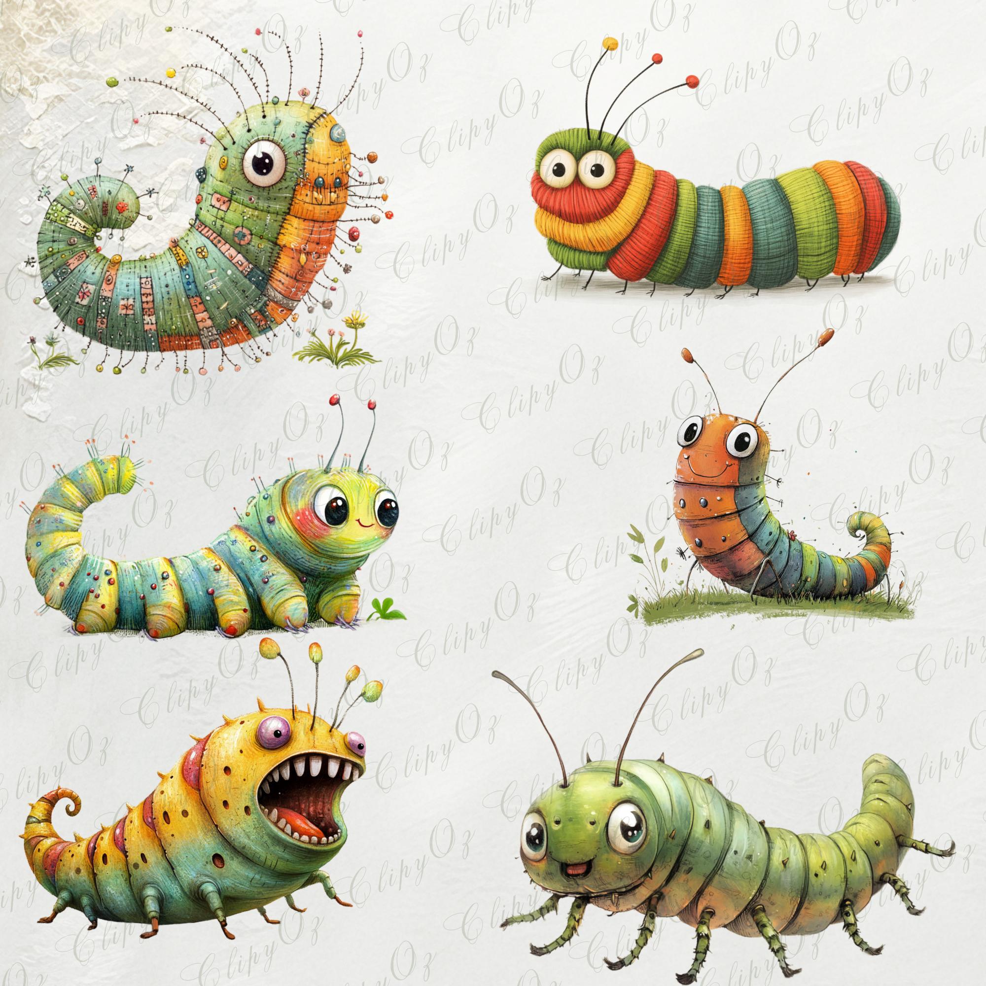 Silly Caterpillar Clipart PNG, Nursery Decor, Cartoon Art, Insect Cute ...