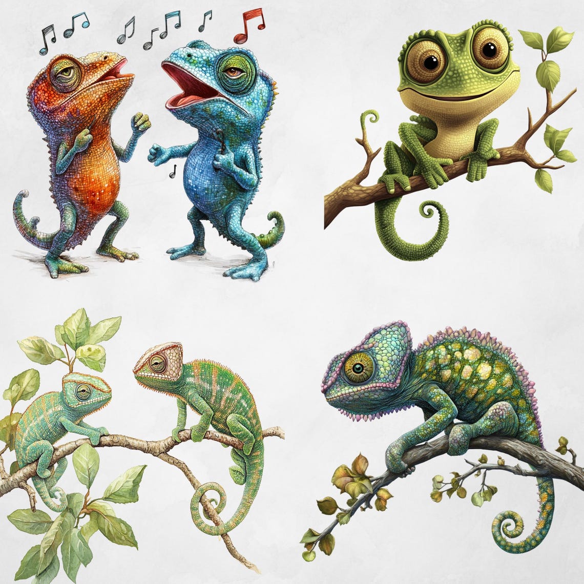Watercolor Cute Chameleon Clipart PNG, Jungle PNG, Dancing Chameleon ...