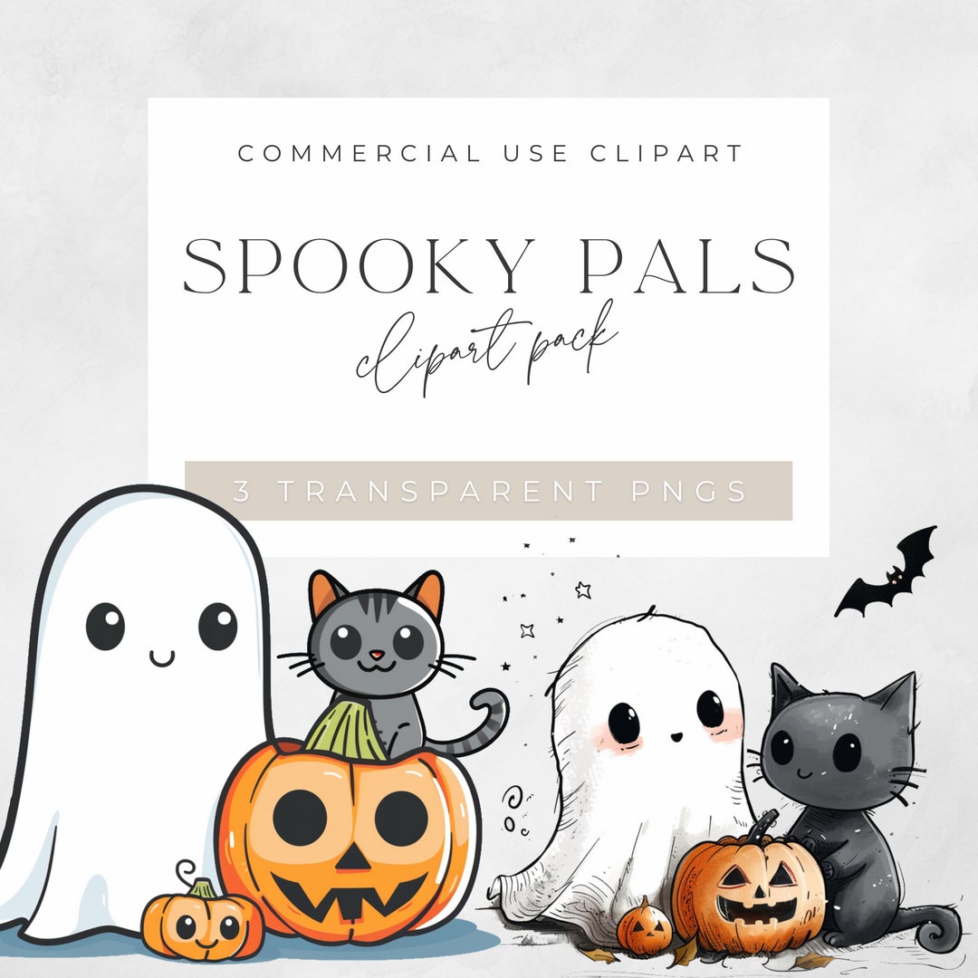 Halloween Spooky Pals PNG: Ghost Cat, Bat, Pumpkin (commercial Use ...