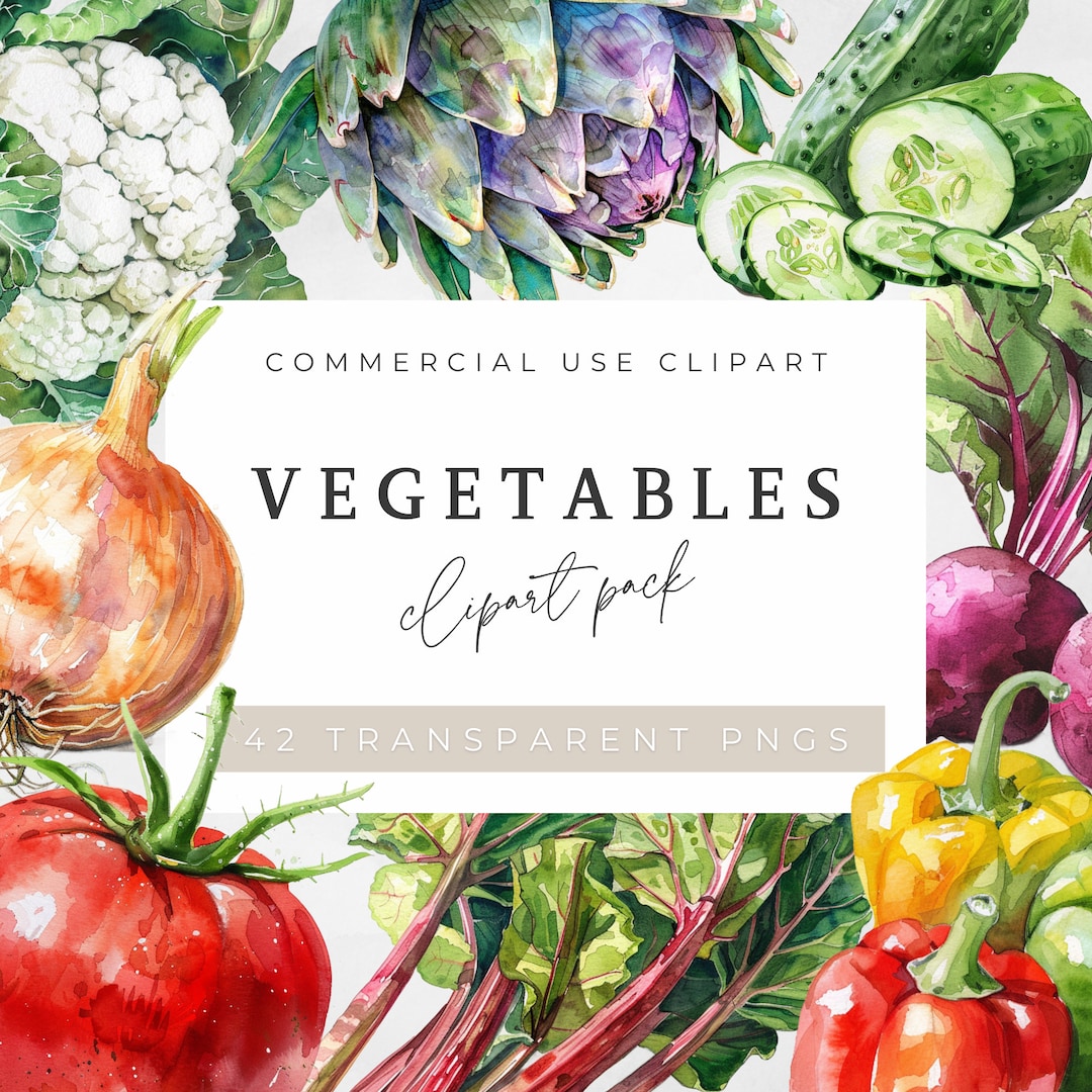 Watercolor Vegetables Clipart Pack, Veggies Clip Art, Food, Salad ...