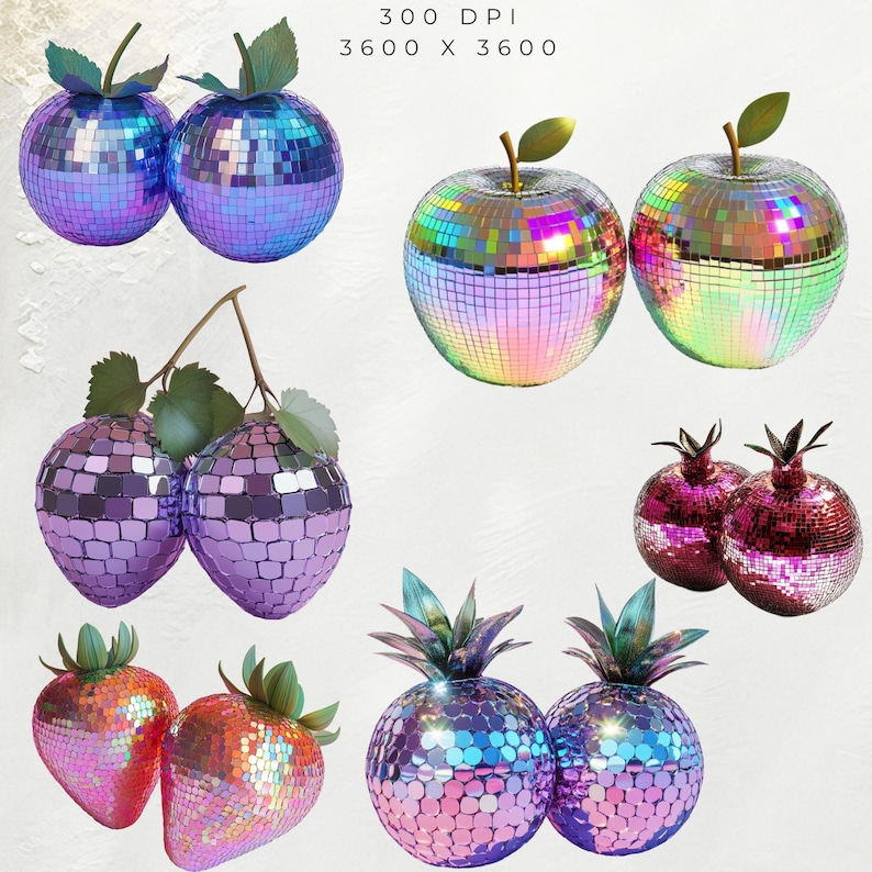 Disco Fruit Clipart: Funky Animals, Disco Ball PNG (digital Download ...