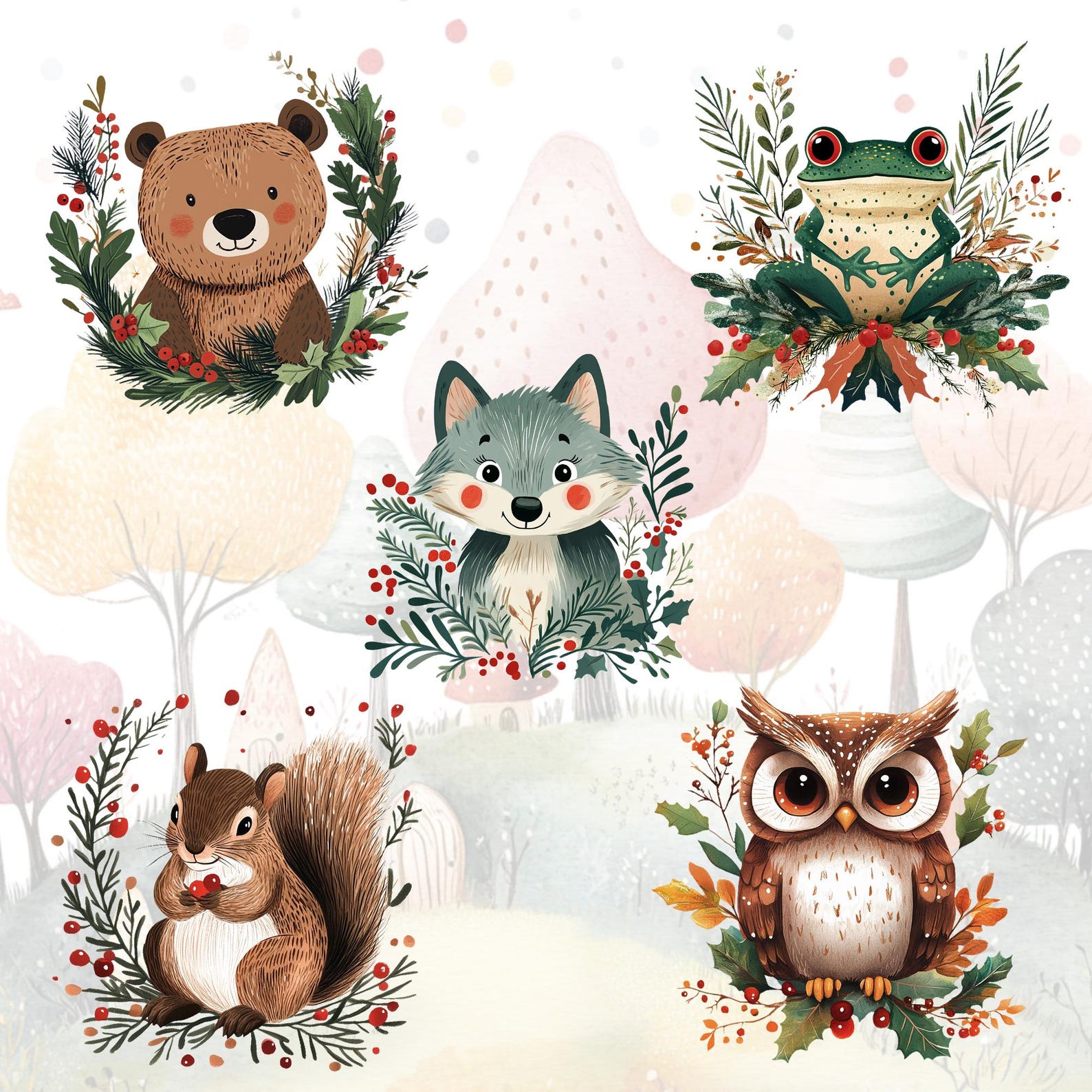 Woodland Forest Animals Clipart | Whimsical Cute Animals | 20 PNG ...