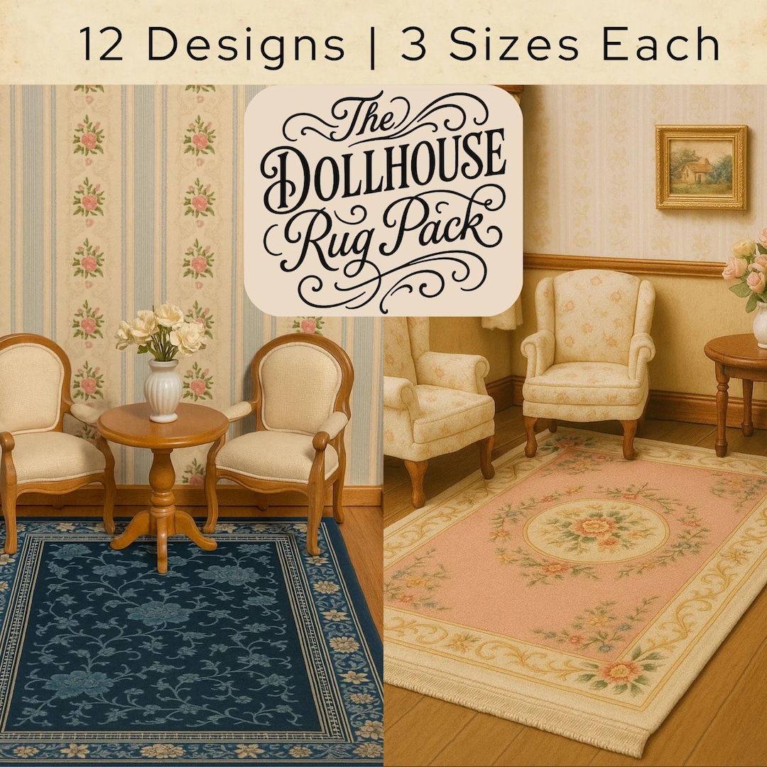 Vintage Miniature Round Rug, Printable Carpet, Dollhouse Home Decor ...