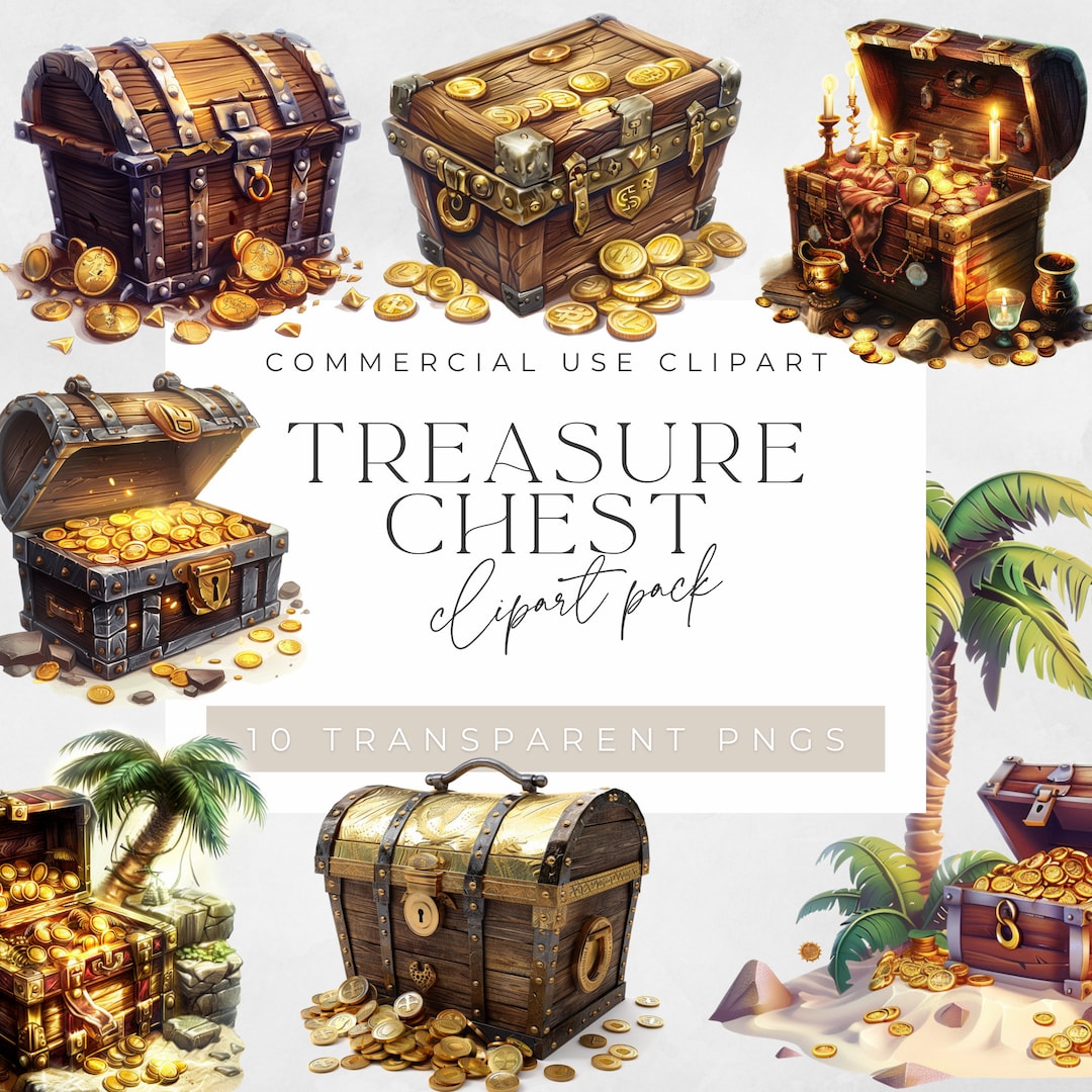 Pirate Treasure Chest Clipart: Watercolor PNG Graphics (digital ...