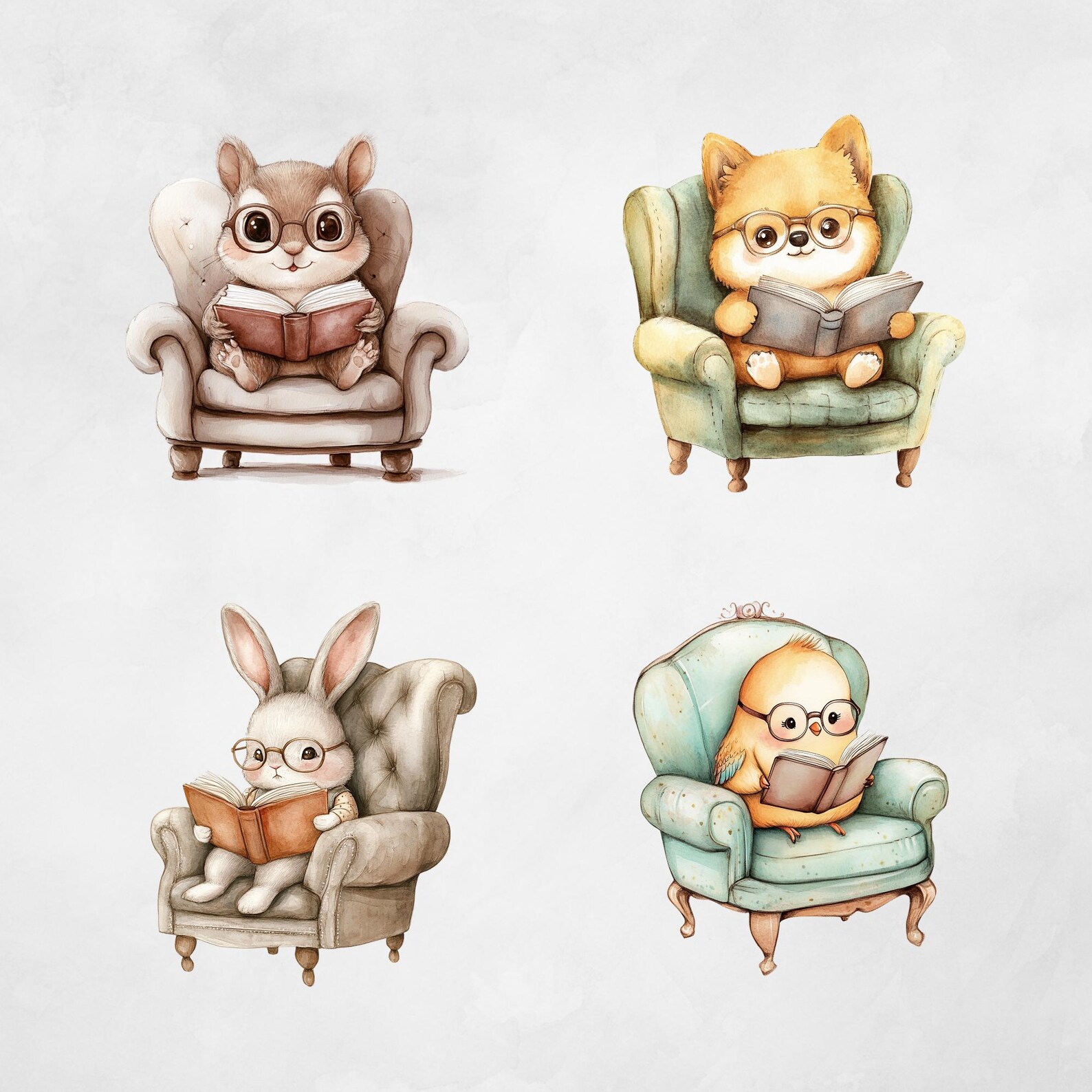 Animals Reading Clipart: Bookworm PNG Images (digital Download) - Etsy