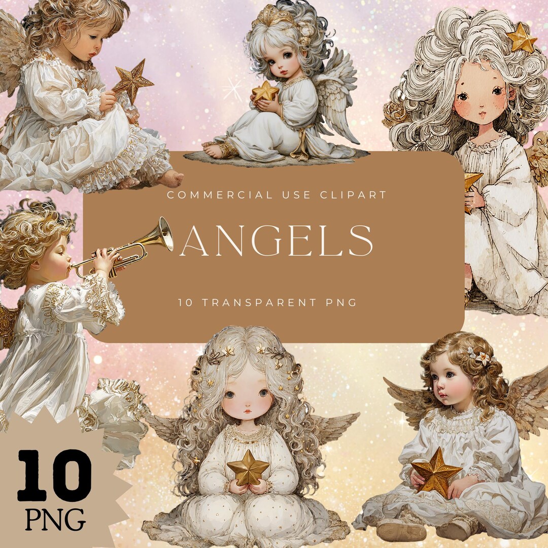 Angel Christmas Clipart Set, 10 PNG, Vintage Christmas Art - Etsy