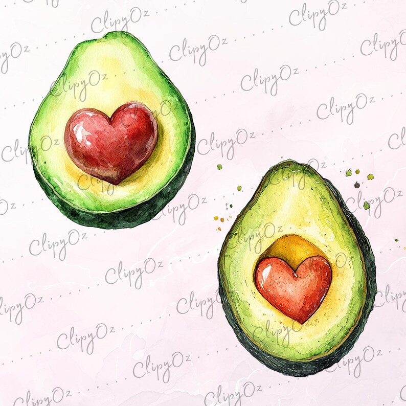 10 Watercolor Avocado Clipart, Cute Avocado Graphic, Cute Fruit Clipart ...