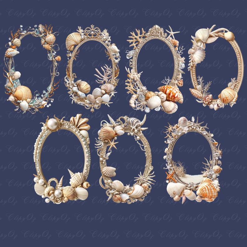 Shells and Pearls Ovals, Clipart, High-quality Pngs, Digital Download ...