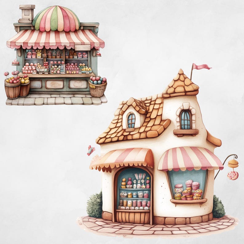 Whimsical Candy Shop Clipart: Pastel Candy Store PNG (digital Download ...