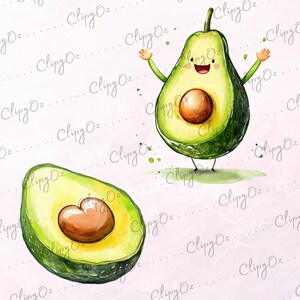 10 Watercolor Avocado Clipart, Cute Avocado Graphic, Cute Fruit Clipart ...