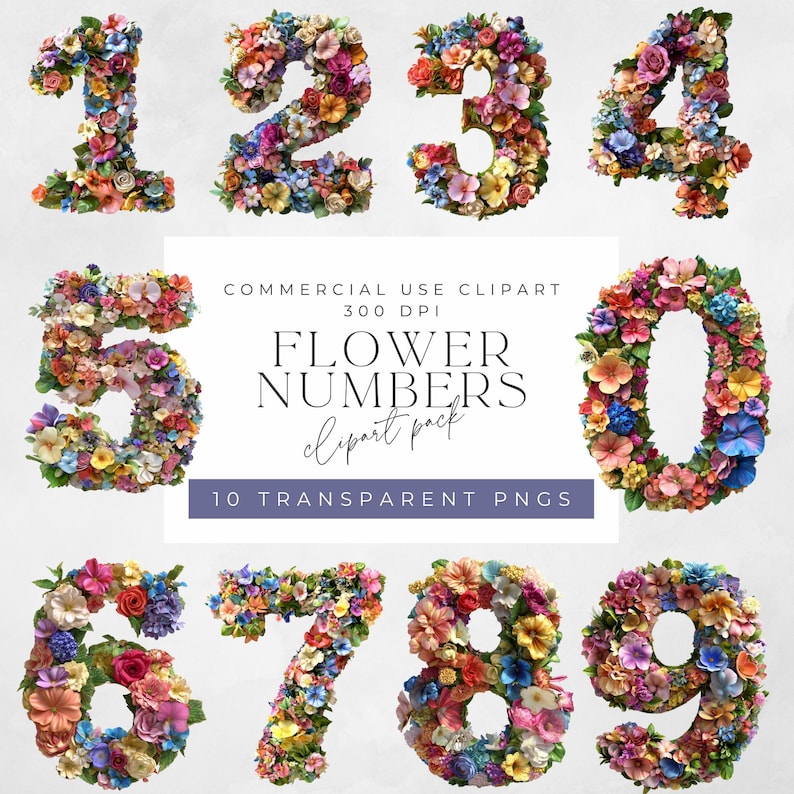Flower Numbers, Transparent PNG, Birthday Clipart, Digit Flowers ...