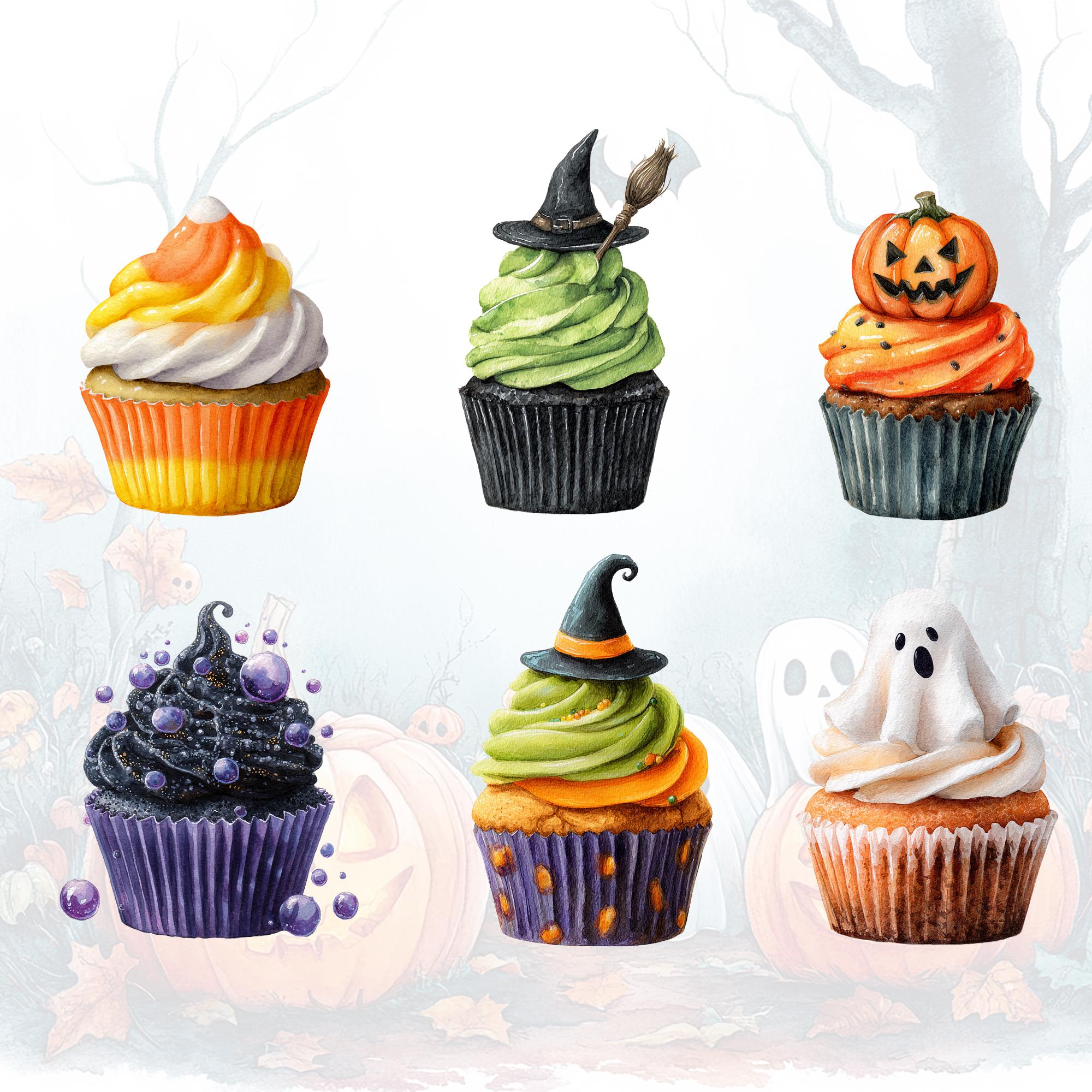 Halloween Cupcake Clipart: Spooky Watercolor PNG Bundle (31 Files ...