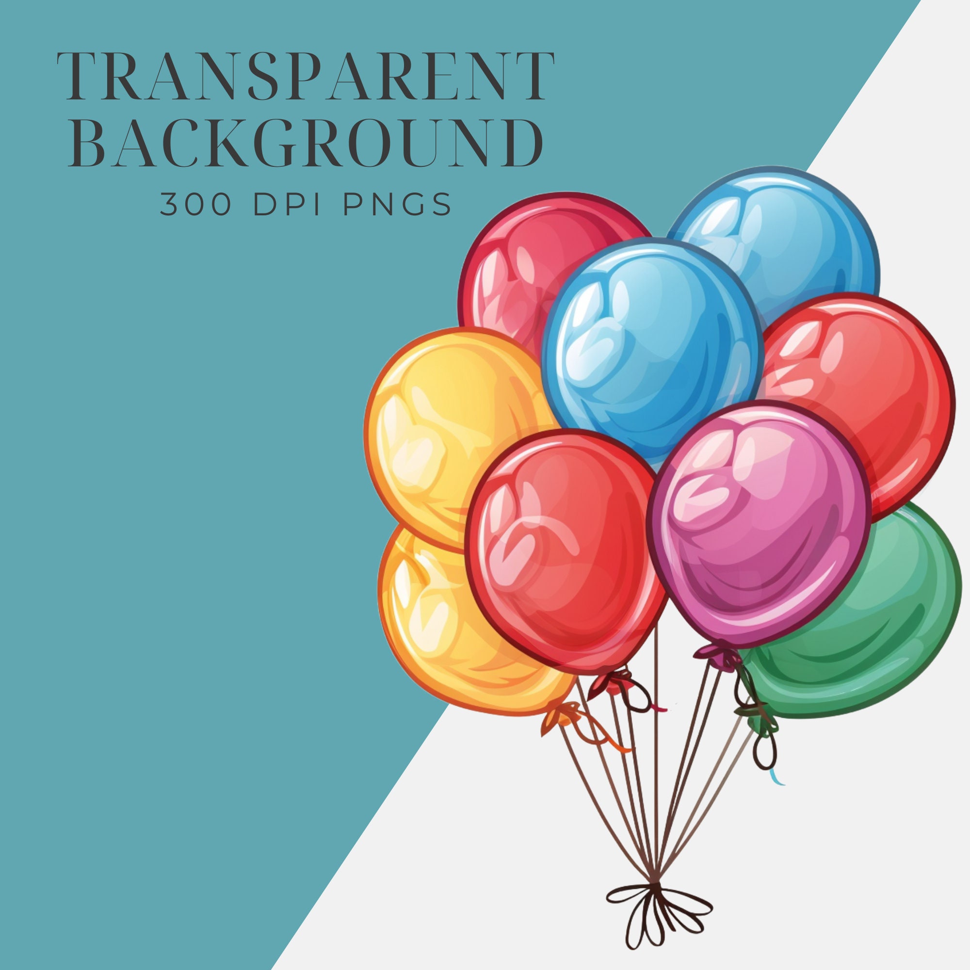 Cartoon Party Luftballons Clipart: 27 bunte PNG Grafiken (Kommerzielle ...