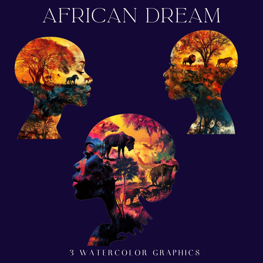African Dream Clipart, African Lady, Silhouette, Sunset, Wild Animal ...