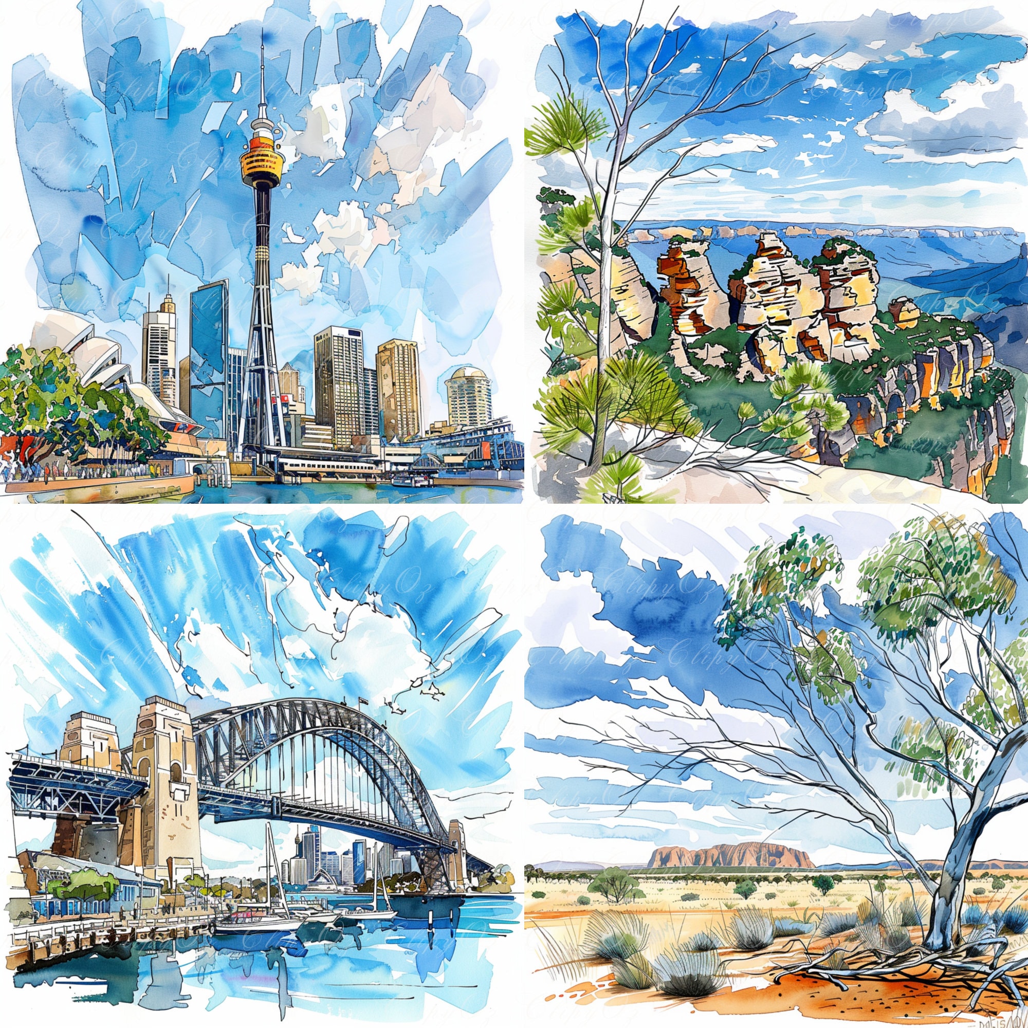 23 Watercolour Australian Landmarks, High-quality PNG, Digital Download ...